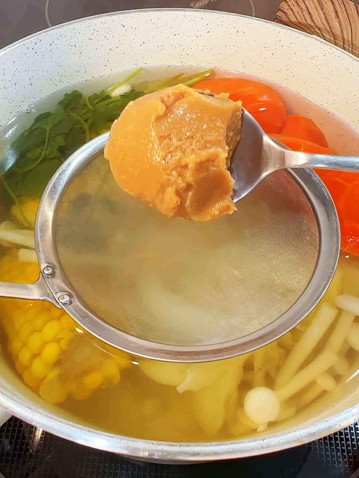 Tofu Soup (flower-shaped tofu with miso and vegetable broth)
