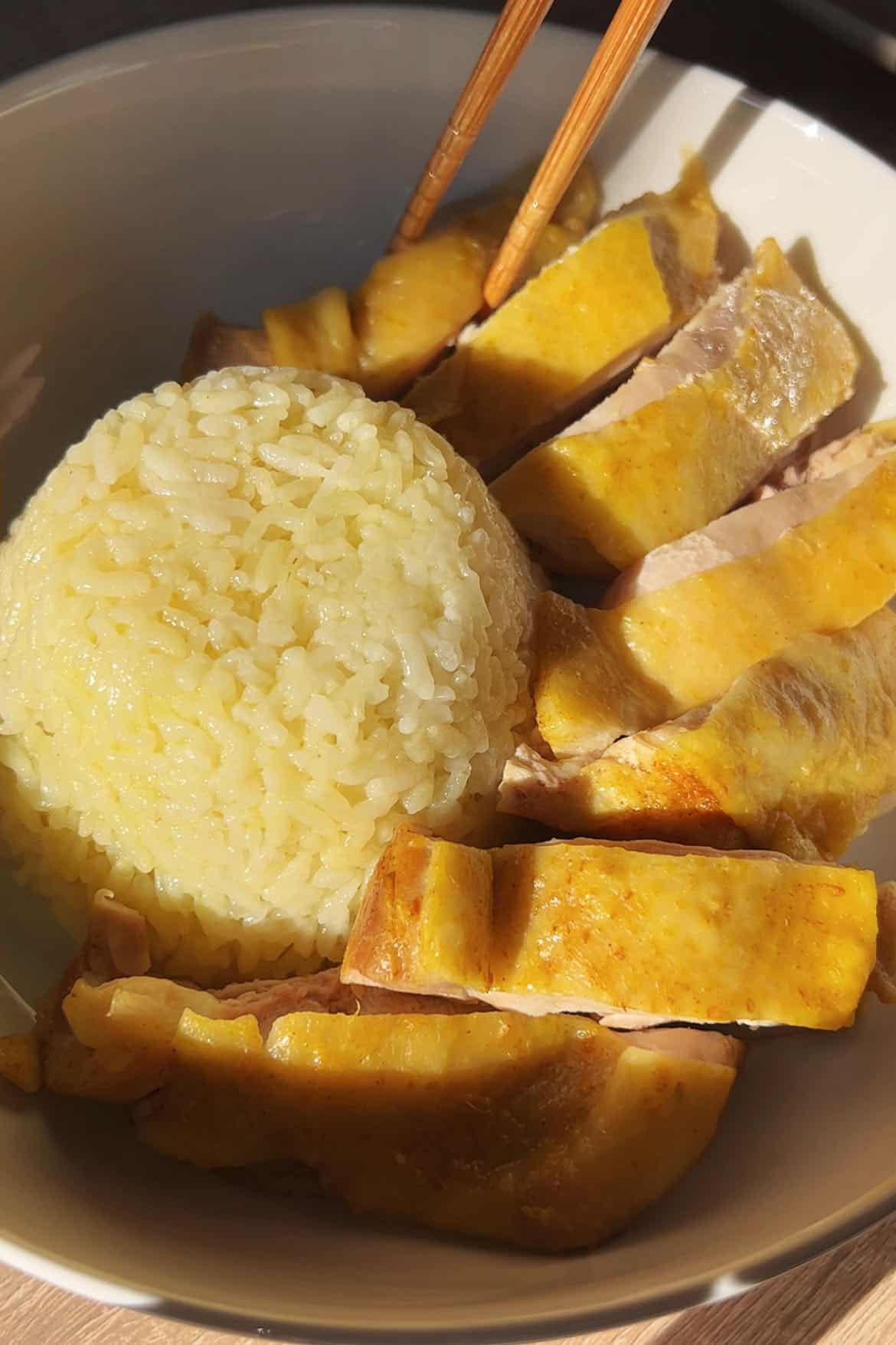 Hainanese Chicken Rice - steamed chicken (ginger scallion sauce)